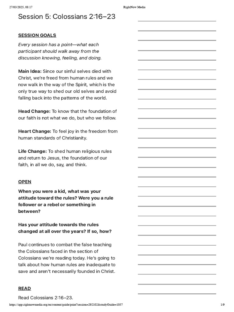 Session 5 - Colossians 2-16-23 | PDF | Jesus | Paul The Apostle