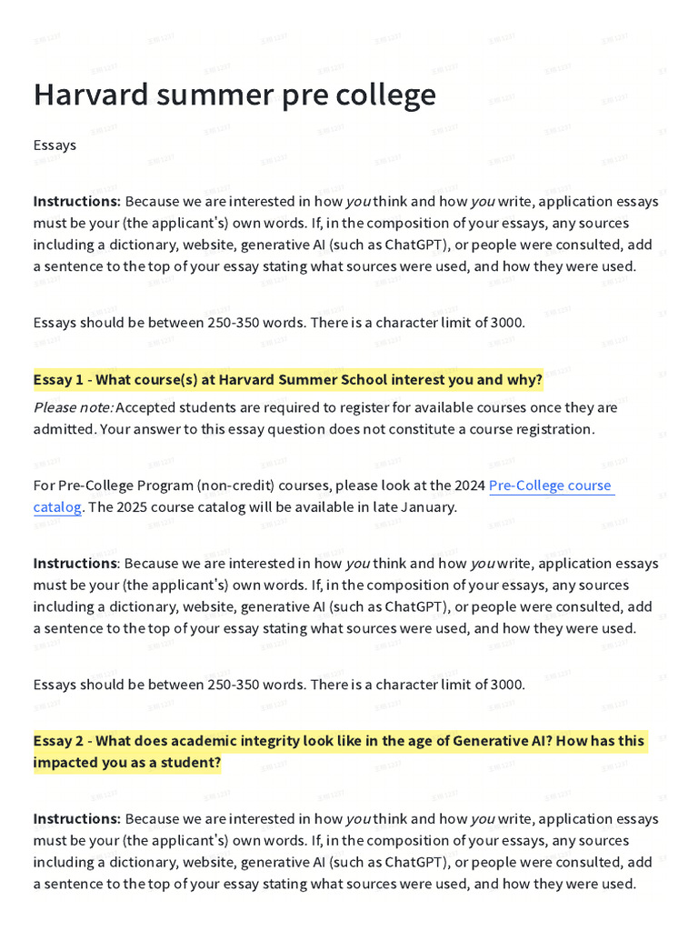 Harvard Summer Pre College | PDF