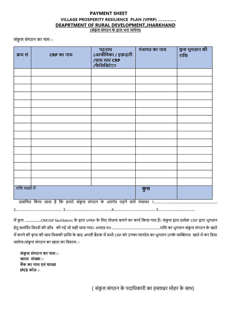 SHG Entitlement , Livelihhood, VO and CLF Format for VPRP Payment | PDF