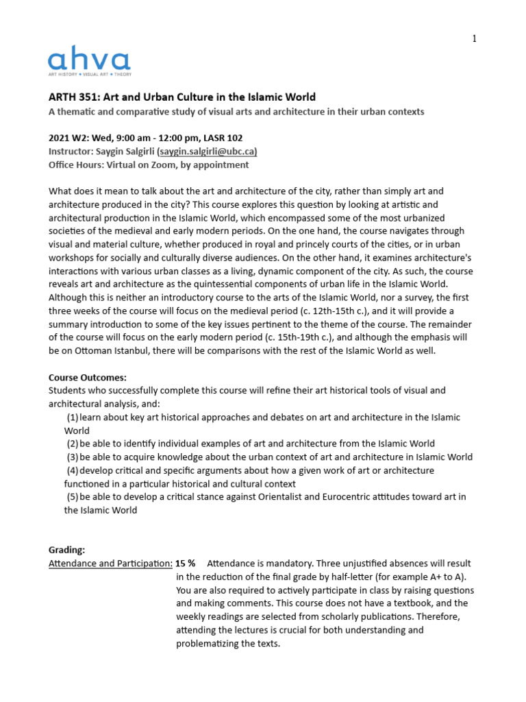 ARTH351 2021 (2) Syllabus | PDF | Academic Integrity