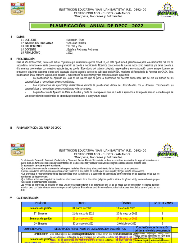 Planificacion Anual-Dpcc | PDF | Evaluación | Aprendizaje