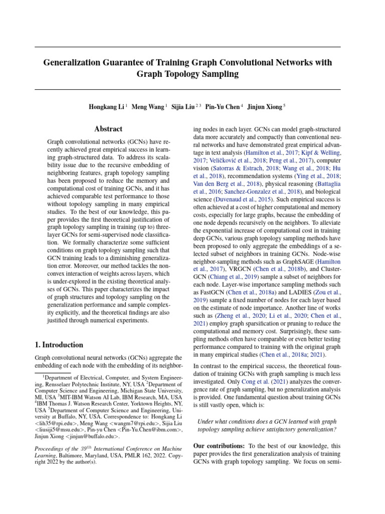Generalization Guarantee of Training Graph Convolutional Networks With Graph Topology Sampling ...