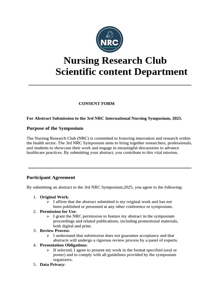 NRC Call For Abstract Consent Form 2025 | PDF