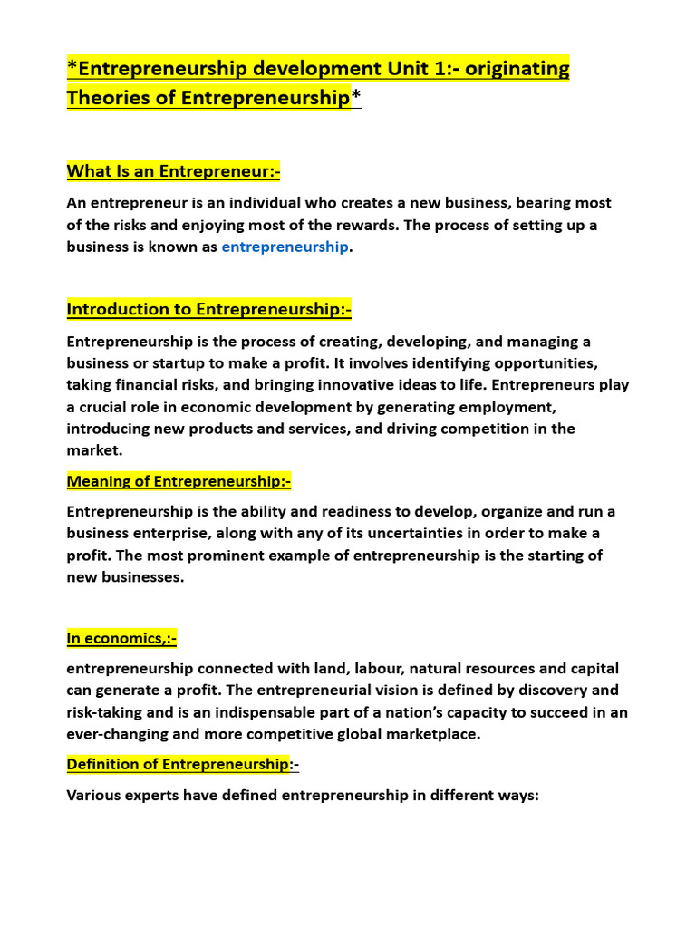 Theories of Entrepreneurship Explained | PDF | Entrepreneurship | Economies