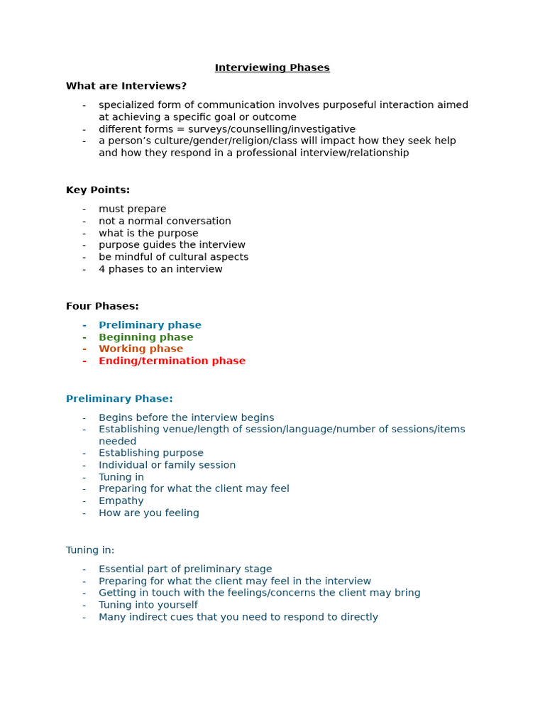 Interviewing Phases SWK Exam | PDF | Communication | Nonverbal ...
