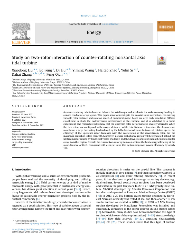 Study on two-rotor interaction of counter-rotating horizontal axis tidal turbine | PDF | Turbine ...