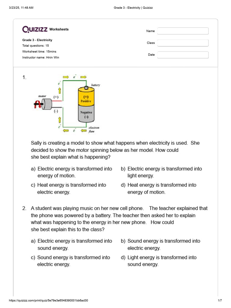 Grade 3 - Electricity - Quizizz | PDF | Electricity | Switch