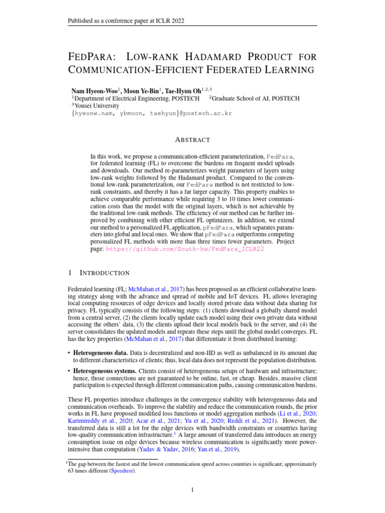 Fedpara - Low-Rank Hadamard Product For Communication-Efficient Federated Learning | PDF ...