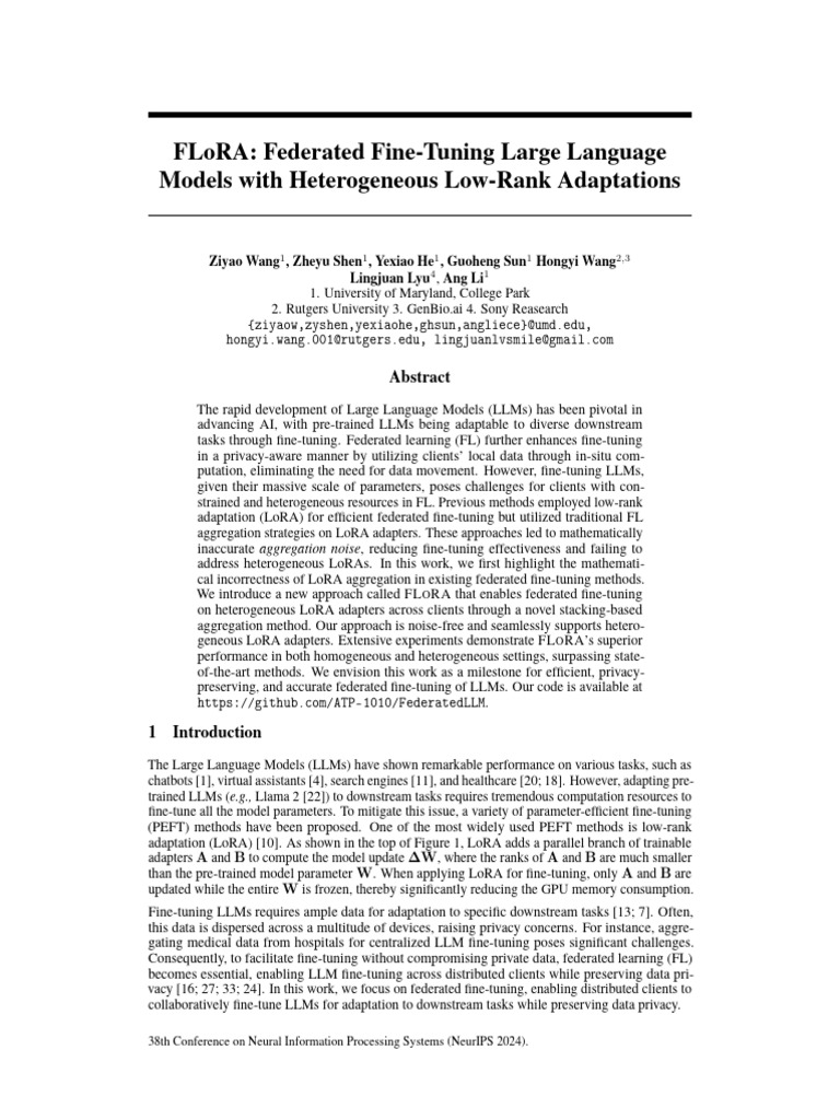 FLoRA - Federated Fine-Tuning Large Language Models With Heterogeneous ...