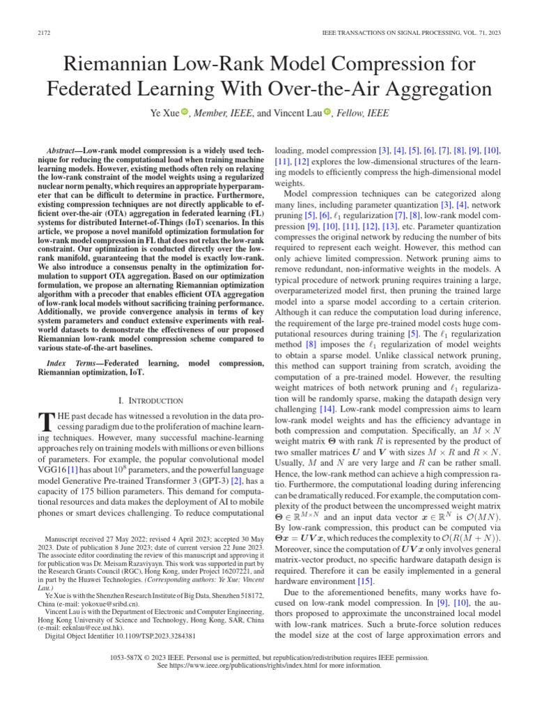 Riemannian Low-Rank Model Compression For Federated Learning With Over-The-Air Aggregation | PDF ...