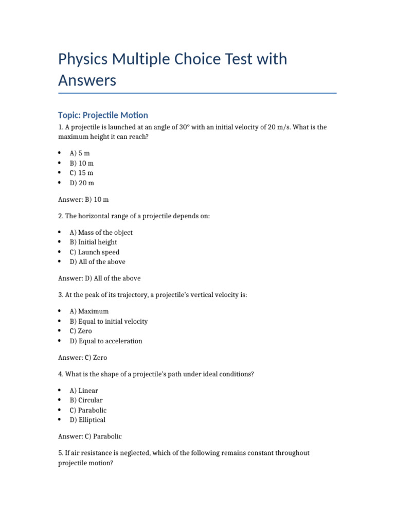 Physics Multiple Choice Test With Distractors | PDF | Momentum | Collision