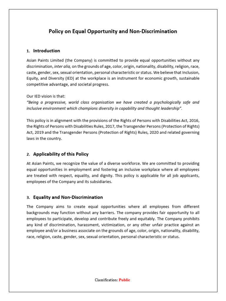 Equal Opportunity & Non-Discrimination Policy | PDF | Discrimination ...