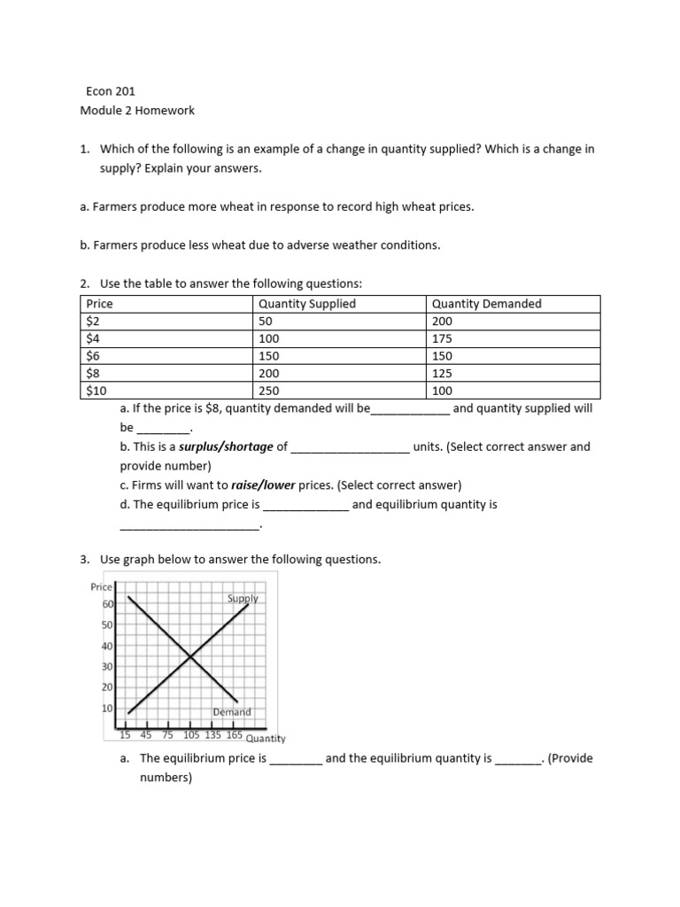 Econ 201 Module 2 Homework | PDF | Economic Equilibrium | Economic Surplus