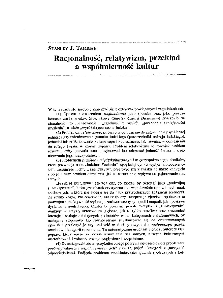 TAMBIAH - Racjonalnosc Relatywizm | PDF