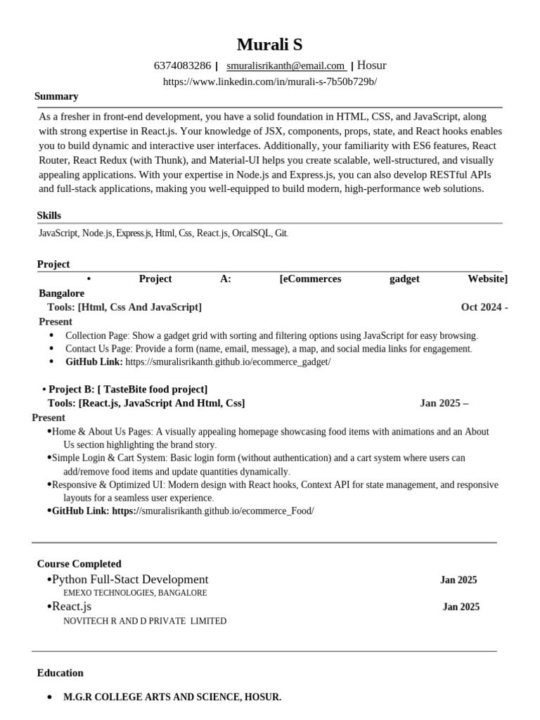 murali_cv | PDF | Java Script | Computing