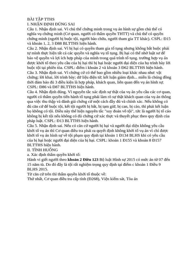 BÀI TẬP TTHS | PDF