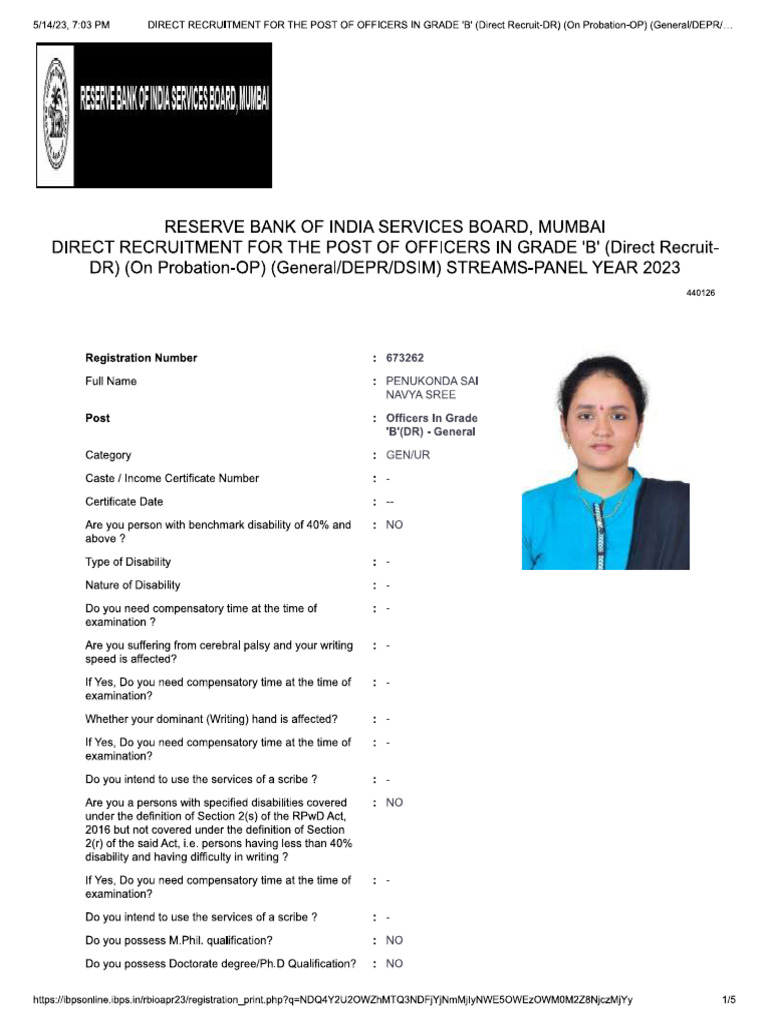 Rbi Grade B Appln | PDF