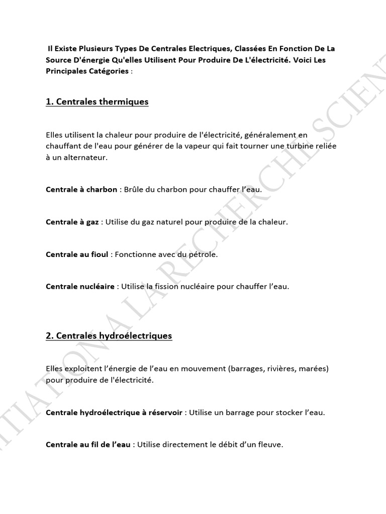 Types de centrales électriques expliqués | PDF | Centrale électrique ...