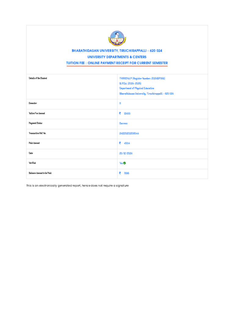 Student Portal, Bharathidasan University, Tiruchirappalli | PDF