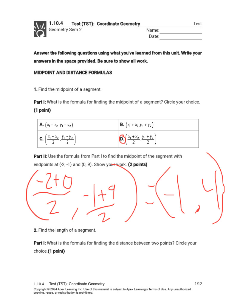 1.10.4 Test (TST) - Coordinate Geometry (Test) | PDF | Line (Geometry ...