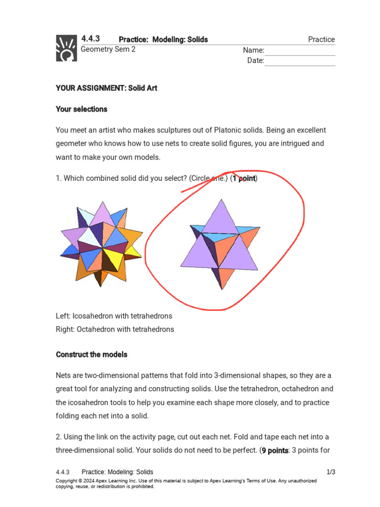 4.4.3 Practice - Modeling - Solids (Practice) | PDF | Tetrahedron ...