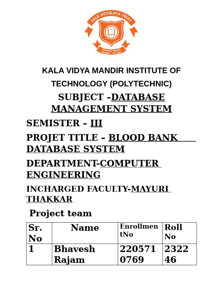 Blood Bank Database[1] | PDF | Databases | Blood Type