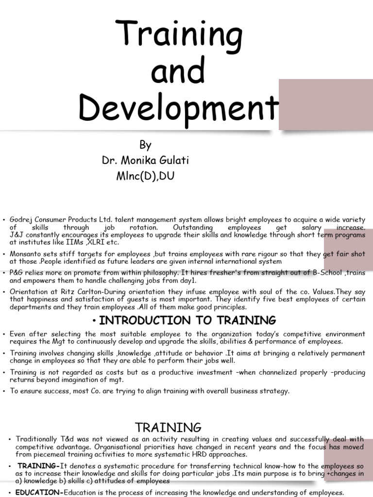 Training and Development Overview | PDF | Mentorship | Employment