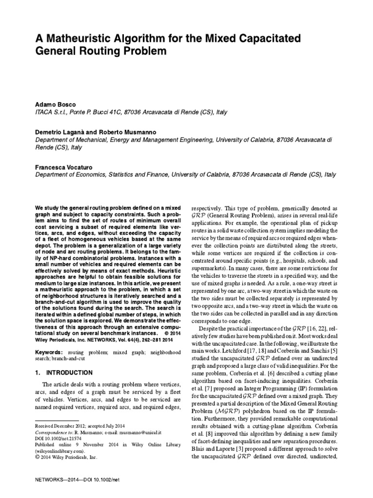 A Matheuristic Algorithm For The Mixed Capacitated General Routing Problem | PDF