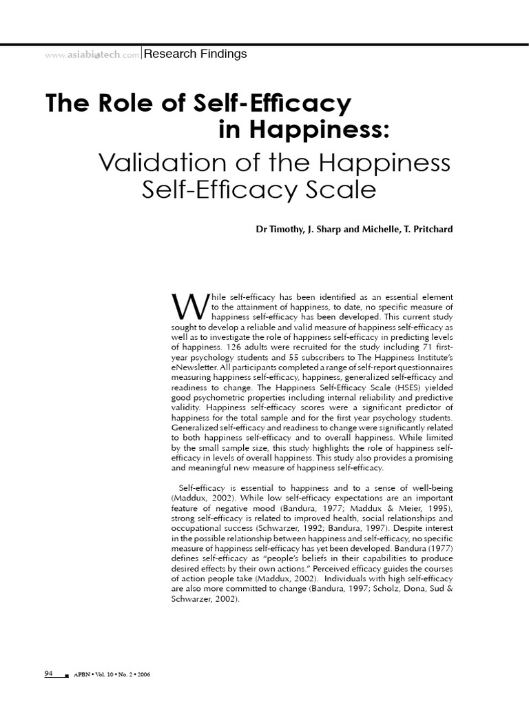 Validating the Happiness Self-Efficacy Scale | PDF | Self Efficacy ...