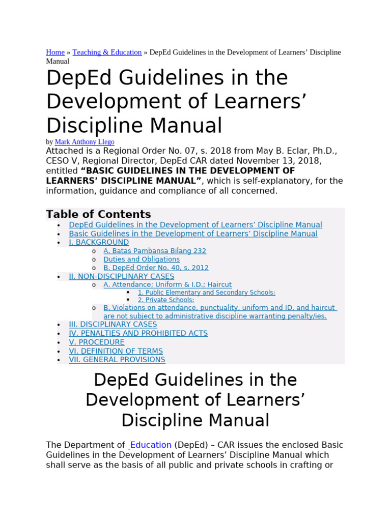 Learner's Discipline Manual | PDF | Blouse | Schools