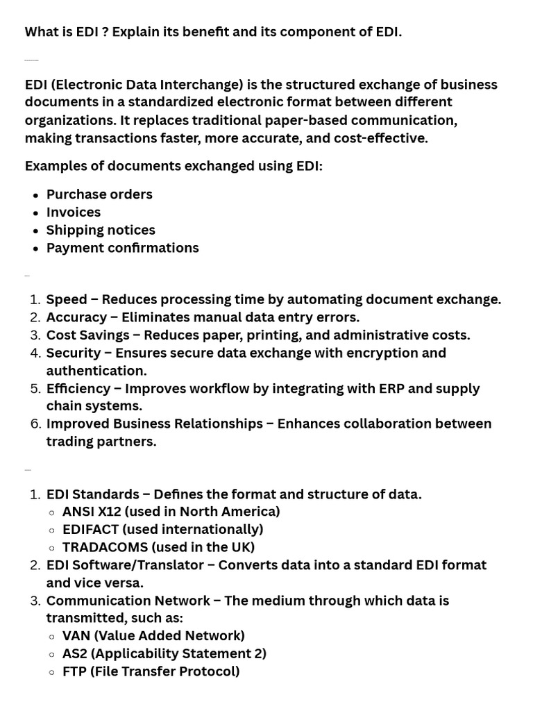 What Is EDI Explain Its Benefit and Its Component of EDI. | PDF ...