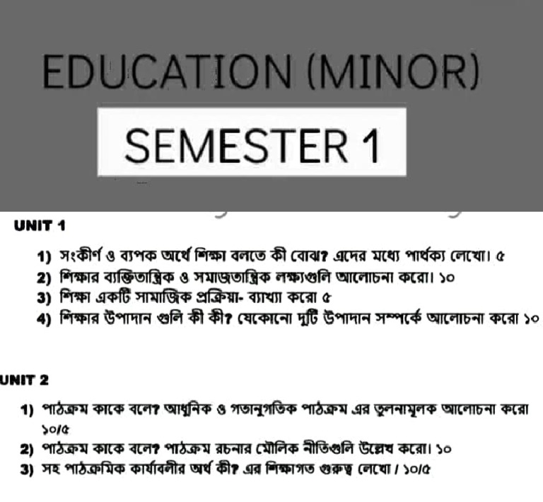 Burdwan University 1st Semester Education Minor Suggestions (2024) | PDF