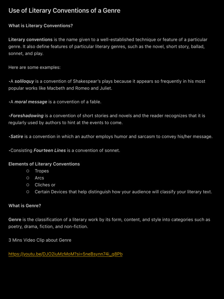 Use of Literary Conventions of A Genre | PDF