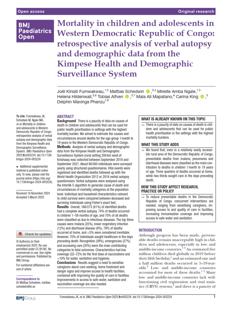 Mortality in Kimpese HDSS - E003224.full | PDF | Child Mortality ...