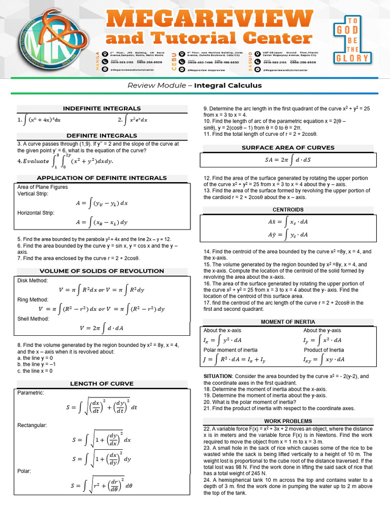 Review-Module-Integral Calculus April 2025 | PDF | Cartesian Coordinate ...
