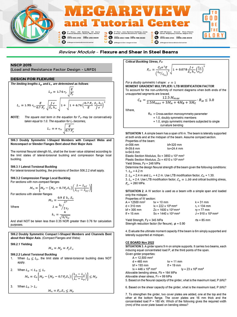 Flexure and Shear in Steel Beams 2025 | PDF | Bending | Buckling