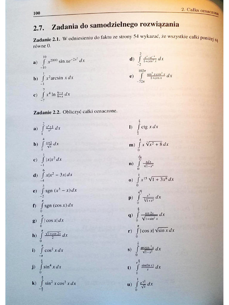 Całki Oznaczone I Niewłaściwe - Zadania I Odpowiedzi (Dymkowska, Beger ...