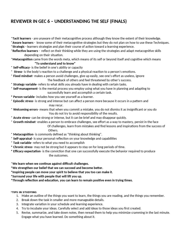 REVIEWER-IN-GEC-6-FINALS | PDF | Metacognition | Learning