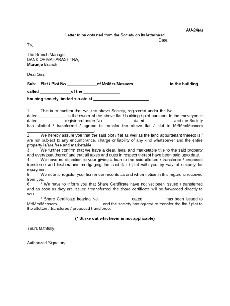 Cooperative Housing Society Letter Format | PDF