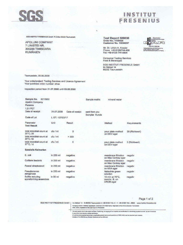 SGS Fresenius Test Report | PDF