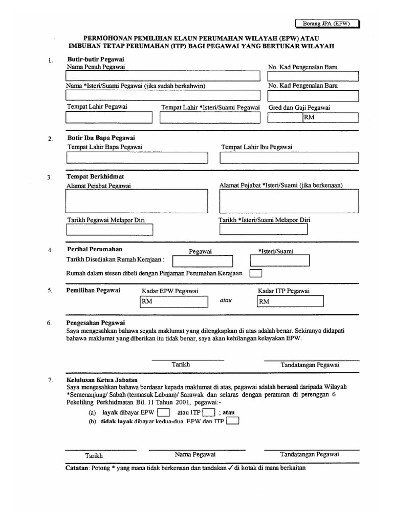 Borang Jpa Epw | PDF