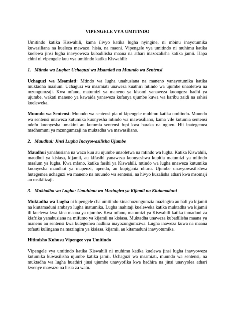 VIPENGELE VYA UMITINDO | PDF