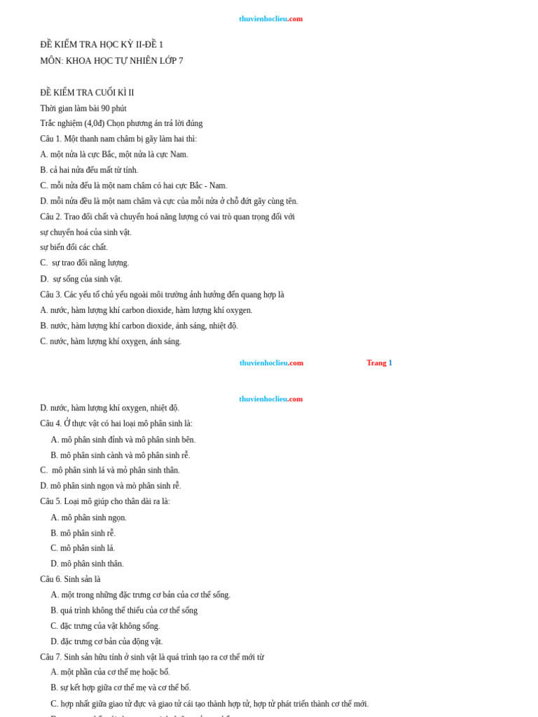 Bo de Thi HK2 KHTN 7 KNTT | PDF