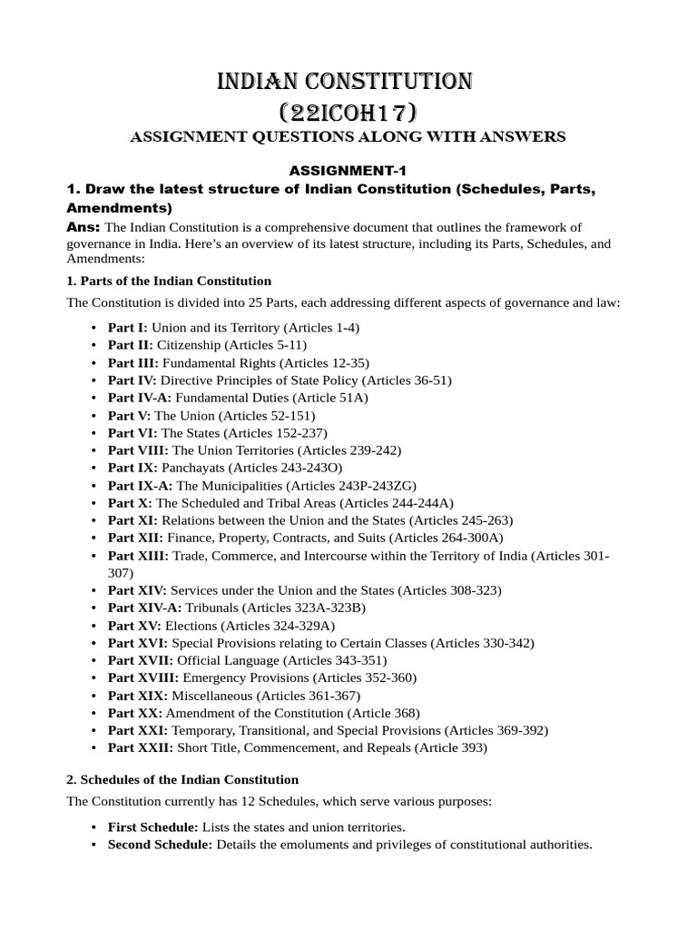 Indian Constitution ASSIGNMENT ANSWERS | PDF | Constitution | Cabinet (Government)
