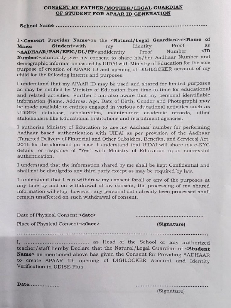 APAAR ID_consent form_English | PDF