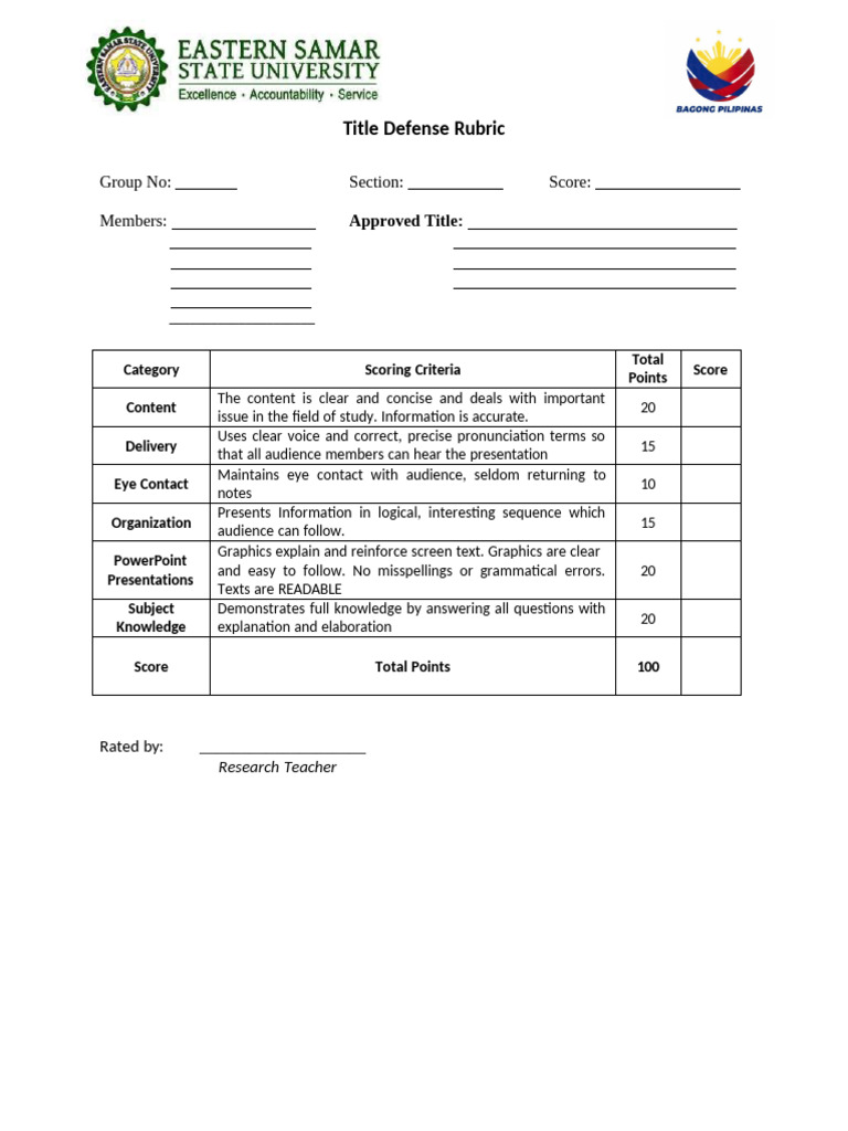 Rubrics For Title Defense | PDF