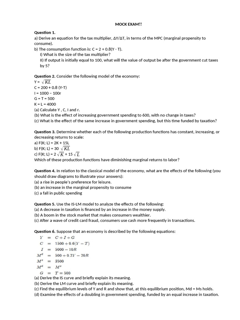 Mock Exam Questions | PDF