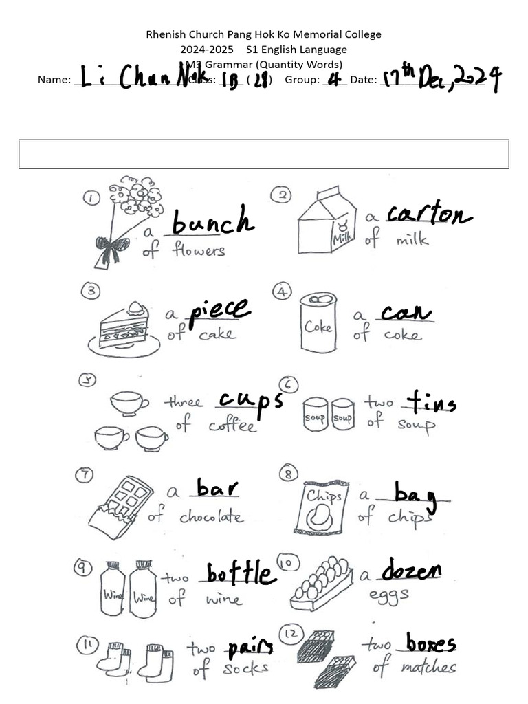 Quantity Words Pictures | PDF