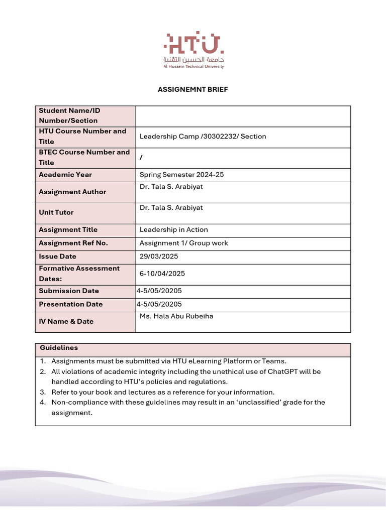 Leadership in Action Assignment Guide | PDF | Leadership | Social ...