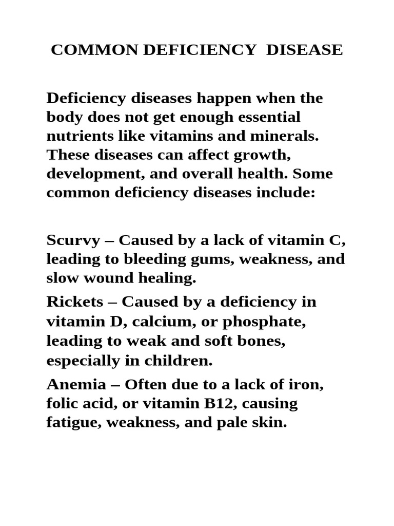 Common Nutritional Deficiency Diseases | PDF